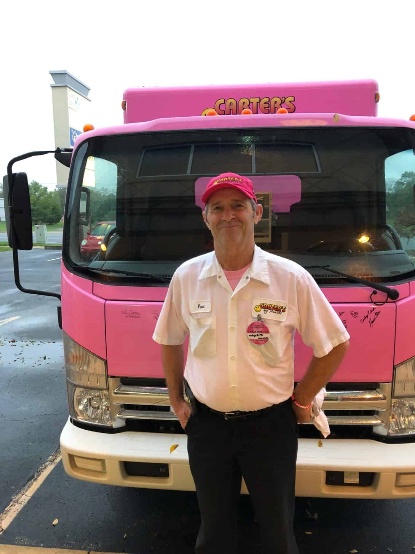 Pink Plumbing Truck symbolizes Breast Cancer Awareness